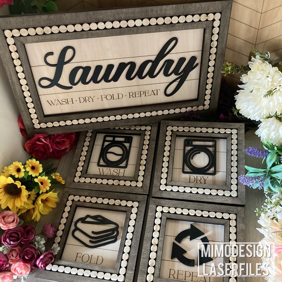 Bundle of Laundry Room Beaded Frame Signs Farmhouse Style, Blank Frame ...