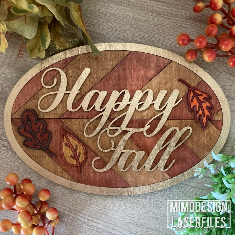 Happy Fall Boho Wood Quilted Sign Door Hanger Farmhouse Style, 2 Sizes ...