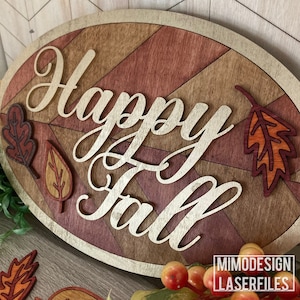 Happy Fall Boho Wood Quilted Sign Door Hanger Farmhouse Style, 2 Sizes ...