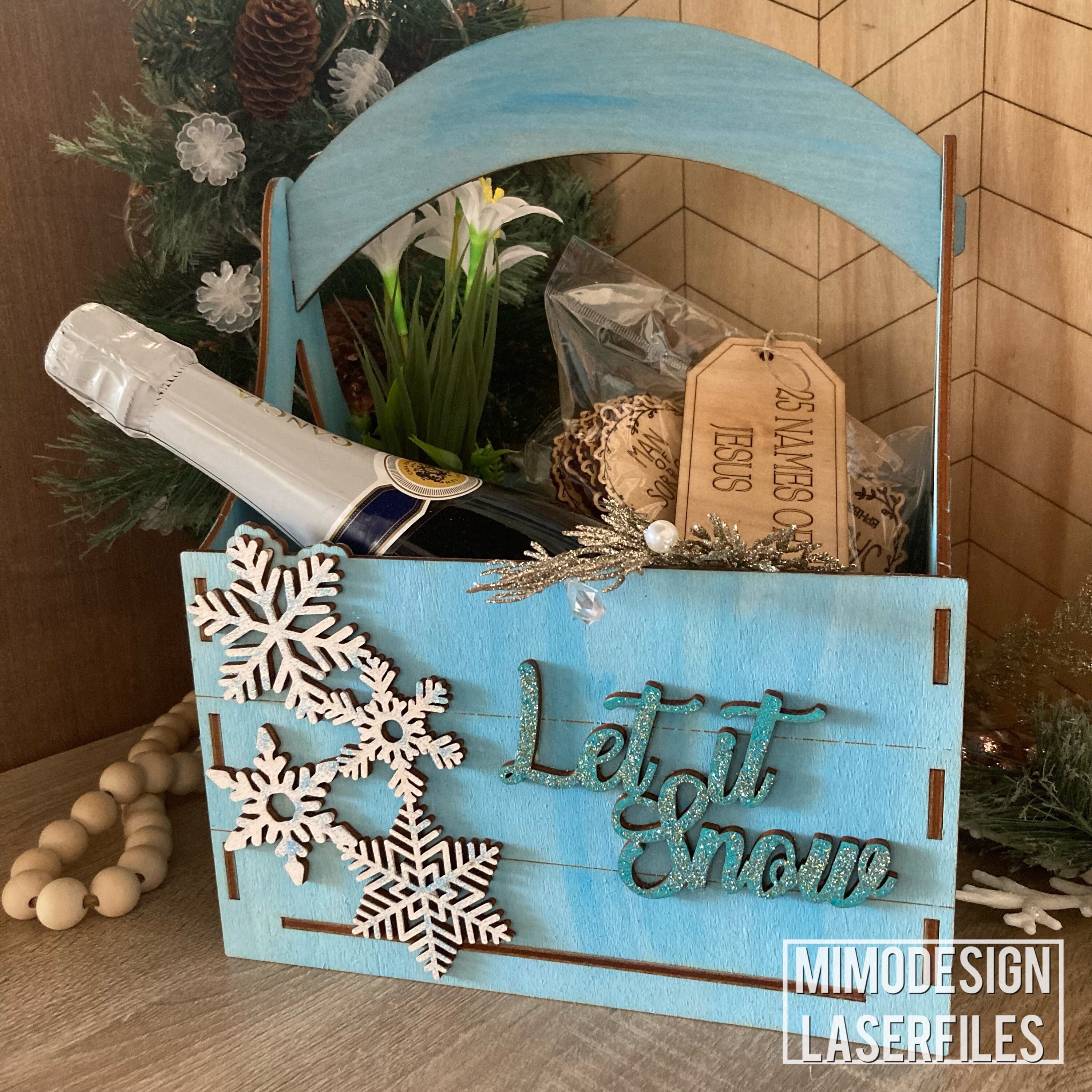 Snowflake Christmas Gift Basket Crate Box Caddy for Wine - Etsy