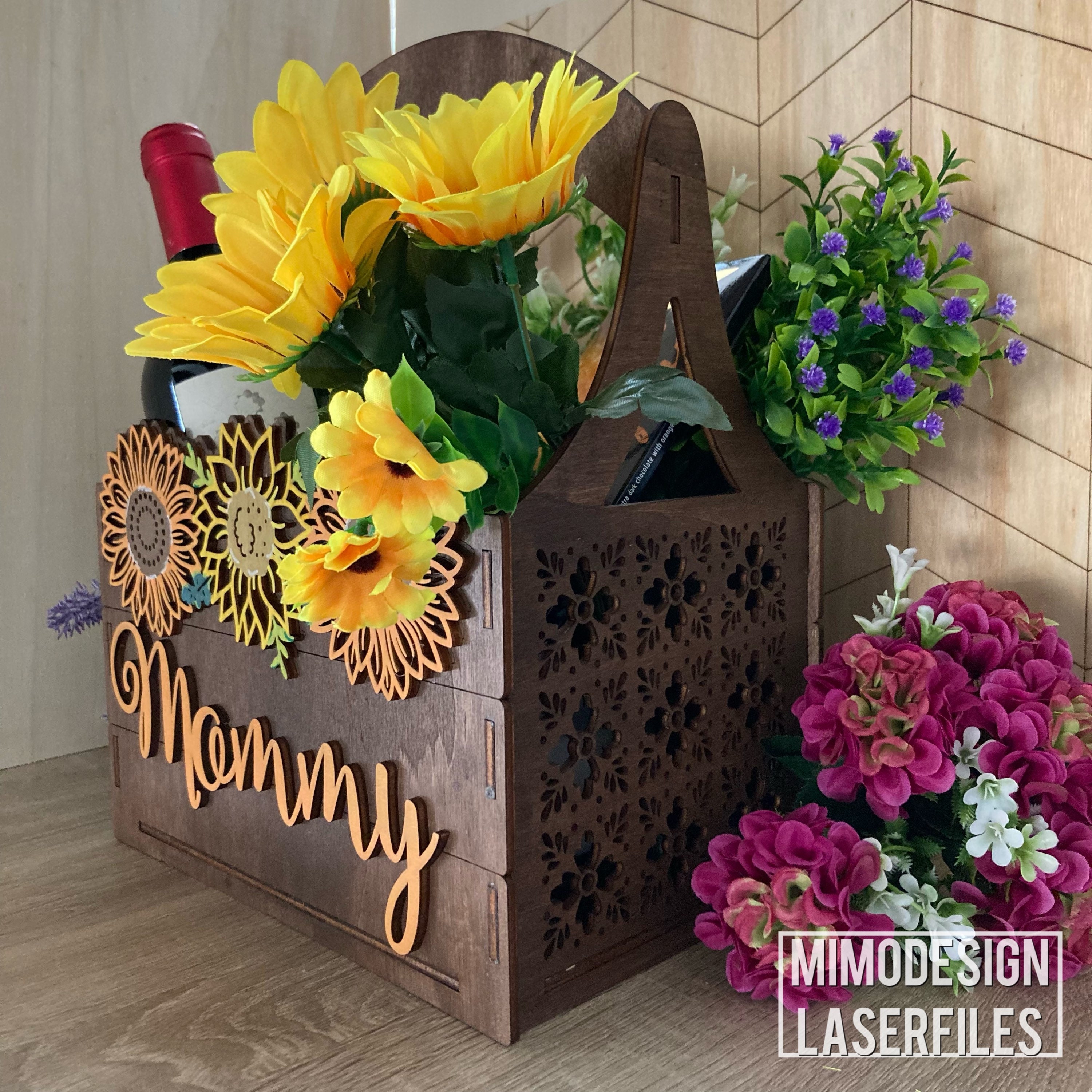 Mothers Day Garden Sunflower Floral Gift Basket Crate for - Etsy
