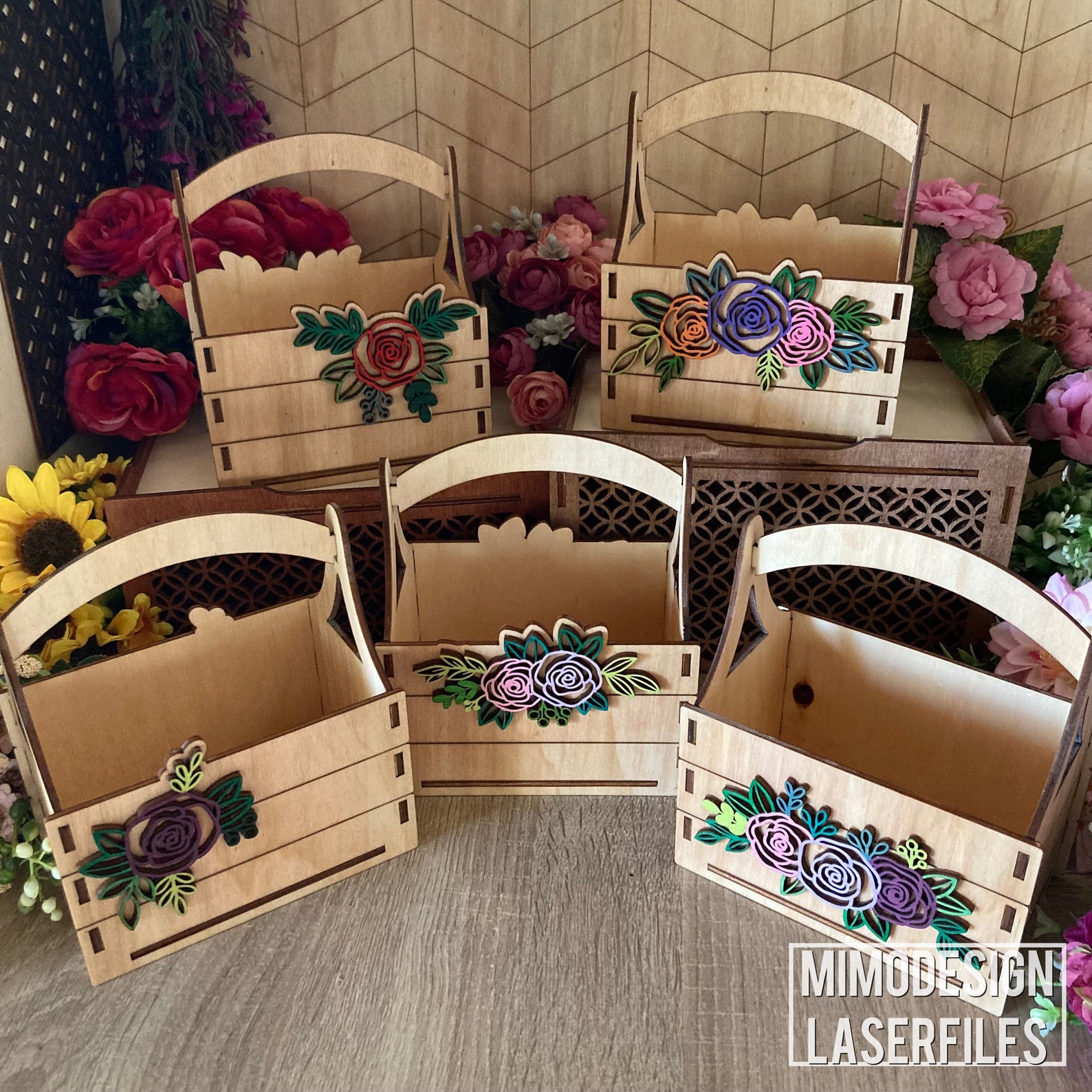 Mini Baskets Roses Bundle Basic Engraved Layered for Gifts - Etsy