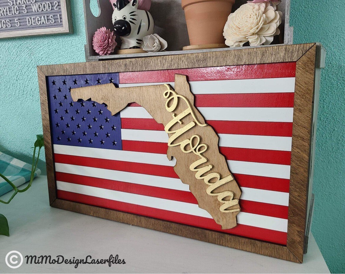 FLORIDA State Sign With the American Flag and Frames, Layered and Easy ...