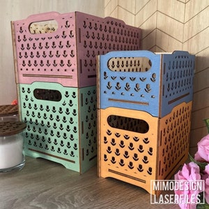 Tulip Pattern Stacking Boxes Crates for Storage & Organization 4 Sizes ...