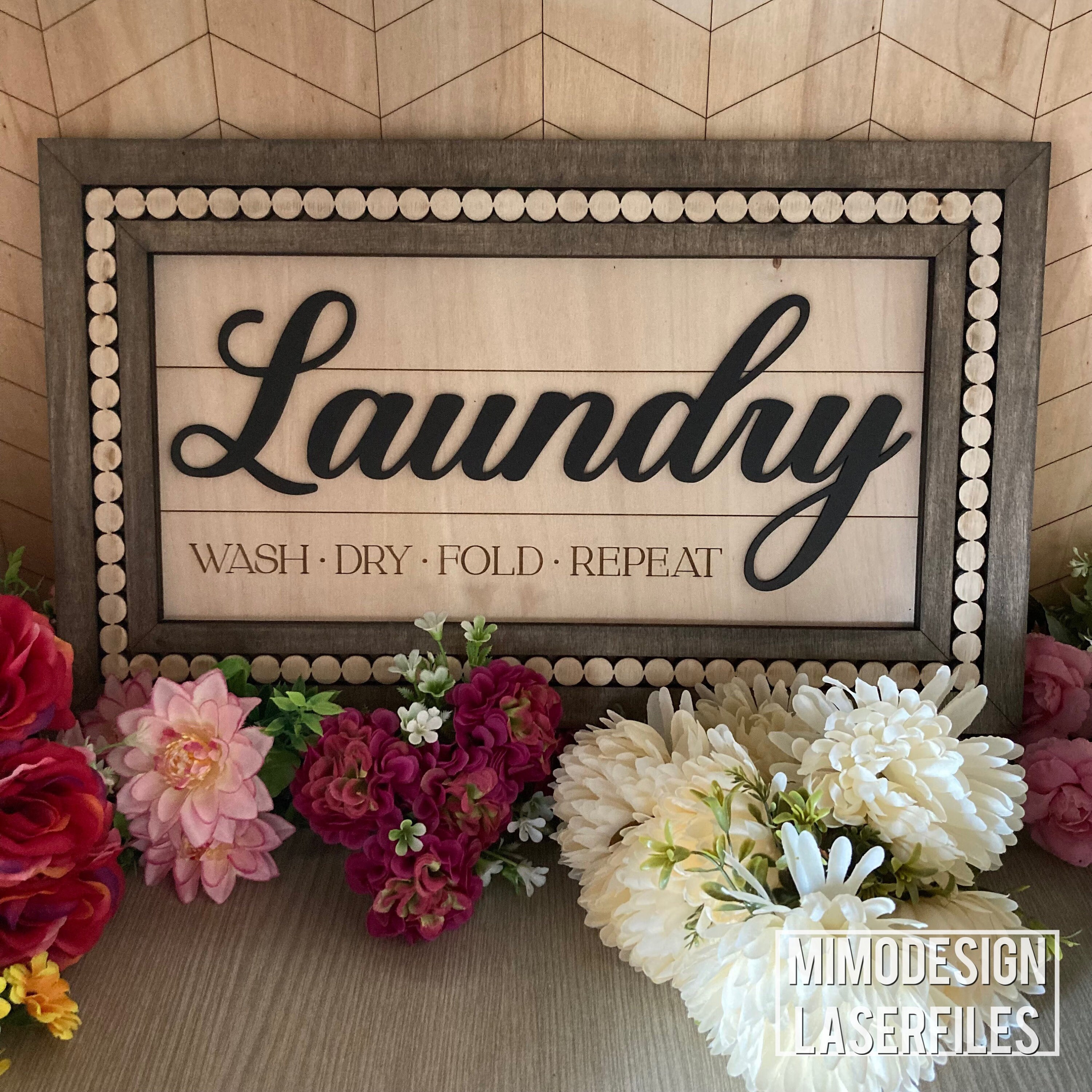 Laundry Room Beaded Frame Signs SVG | Wash Dry Fold Repeat Icons ...