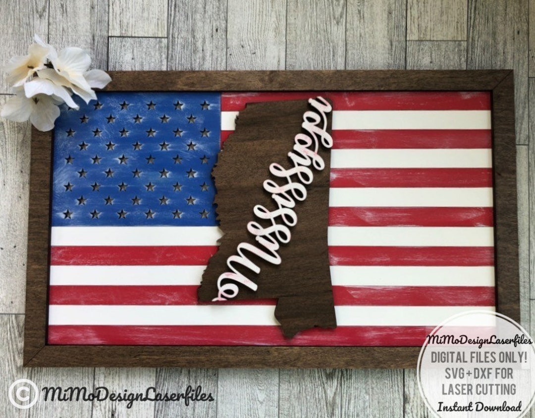 MISSISSIPPI State Flag Sign With the American Flag and Frames, Easy to ...