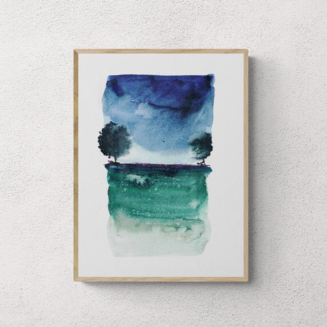 Original Irish Landscape Watercolor Painting: Indigo & Emerald Green ...