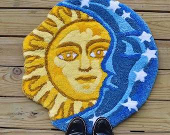 Sun&moon TUFTED RUG L Handmade Tufted Rug, Unique Decor, Housewarming ...