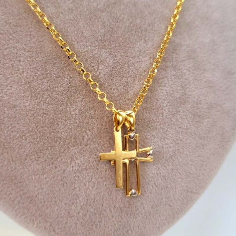 Double Chain Cross Necklace - Etsy
