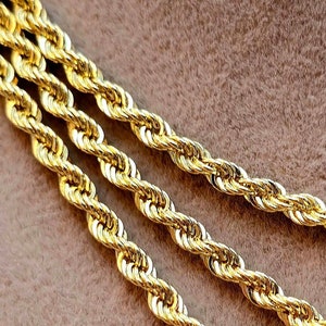 18K Solid Gold Rope Chain Necklace: 3MM Pure Yellow Gold - Etsy
