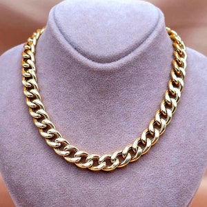 18K Solid Gold Miami Cuban Chain Necklace, Real 18K Gold Curb Links ...