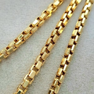 Pure 18K Solid Gold Box Chain Necklace, 18K Solid Gold Box Link Chain ...