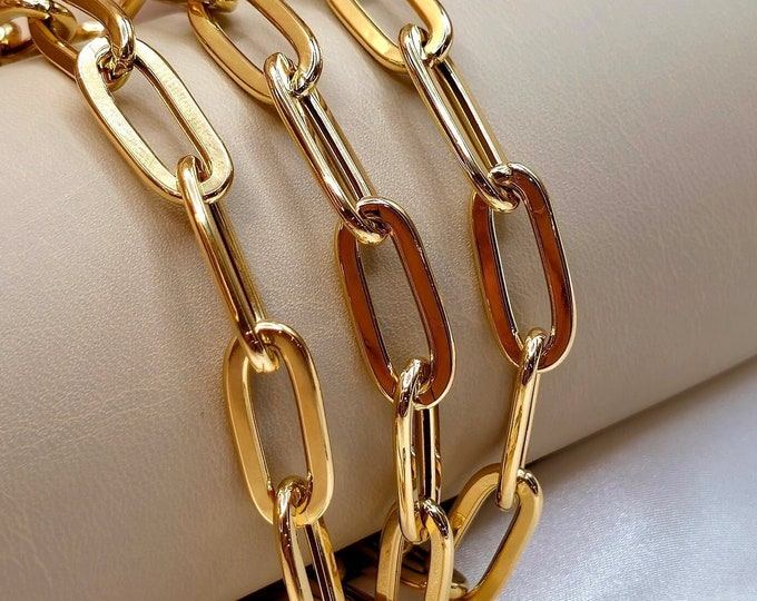18K Solid Gold Paperclip Chain Necklace, 9MM Thick Pure 18-karat Yellow ...