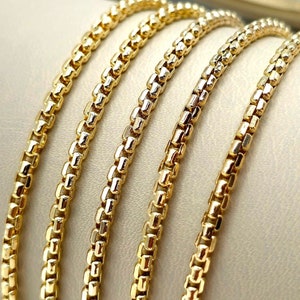 14K Solid Gold Box Chain Necklace, Pure 14K Gold Box Links Chain ...