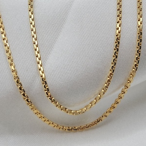 18K Solid Yellow Gold Box Chain Necklace, Real 18K Gold Box Chain for ...