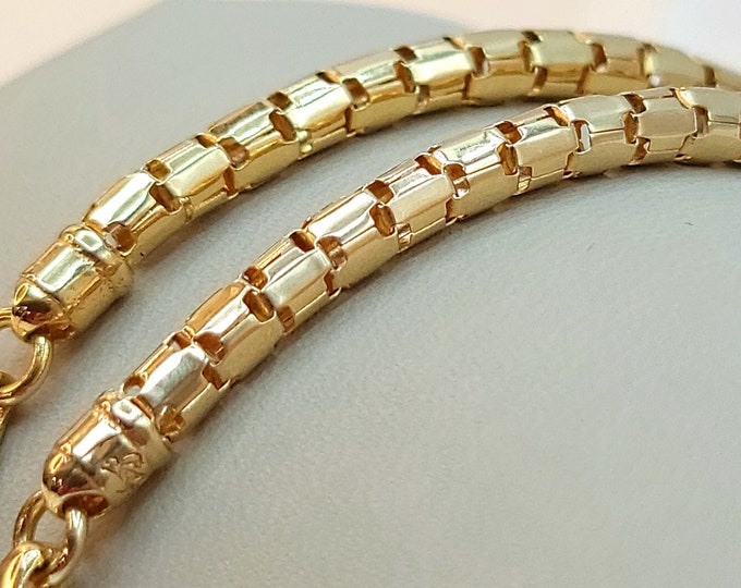 18K Solid Gold Box Chain Necklace, Real 18-karat Gold Round Box Chain ...