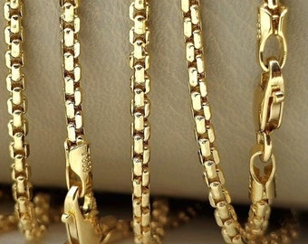 18K Solid Yellow Gold Box Chain Necklace, Real 18K Gold Box Chain for ...