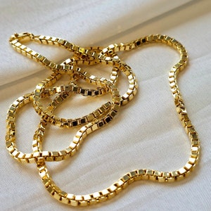 18K Solid Gold Box Chain Necklace, 18K Pure Gold Box Link Necklace, 3MM ...