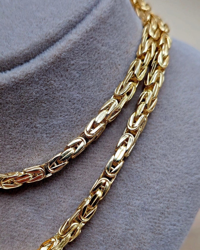 18K Solid Gold Byzantine Chain Necklace: 4mm Unisex Luxury - Etsy