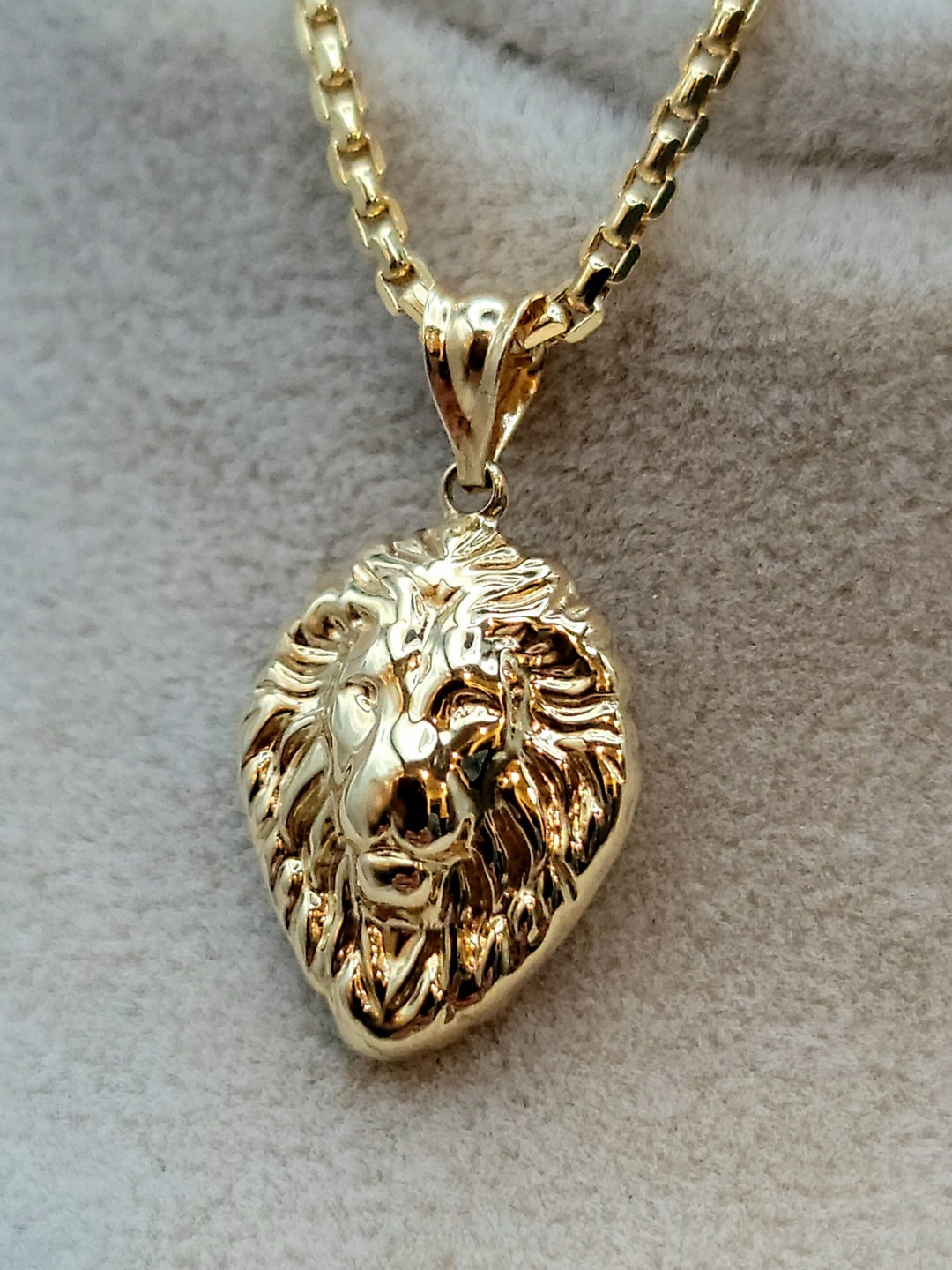 18K Solid Gold Lion Necklace, Real Gold Lion Necklace, Pure 18K Gold ...