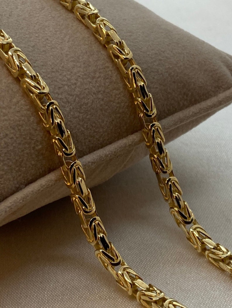 14K Solid Gold Byzantine Chain Necklace: 4mm Unisex Diamond-cut Link - Etsy