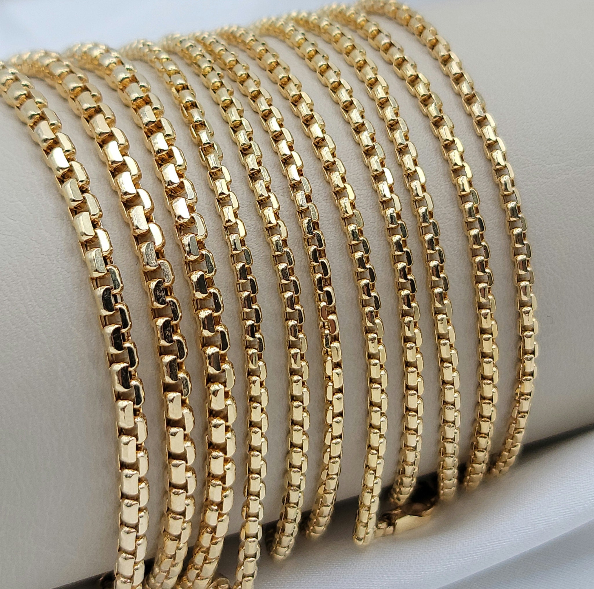 14K Solid Gold Box Chain Necklace/ 19 3/4 - 24 (2.5mm - 3.5mm) Solid ...