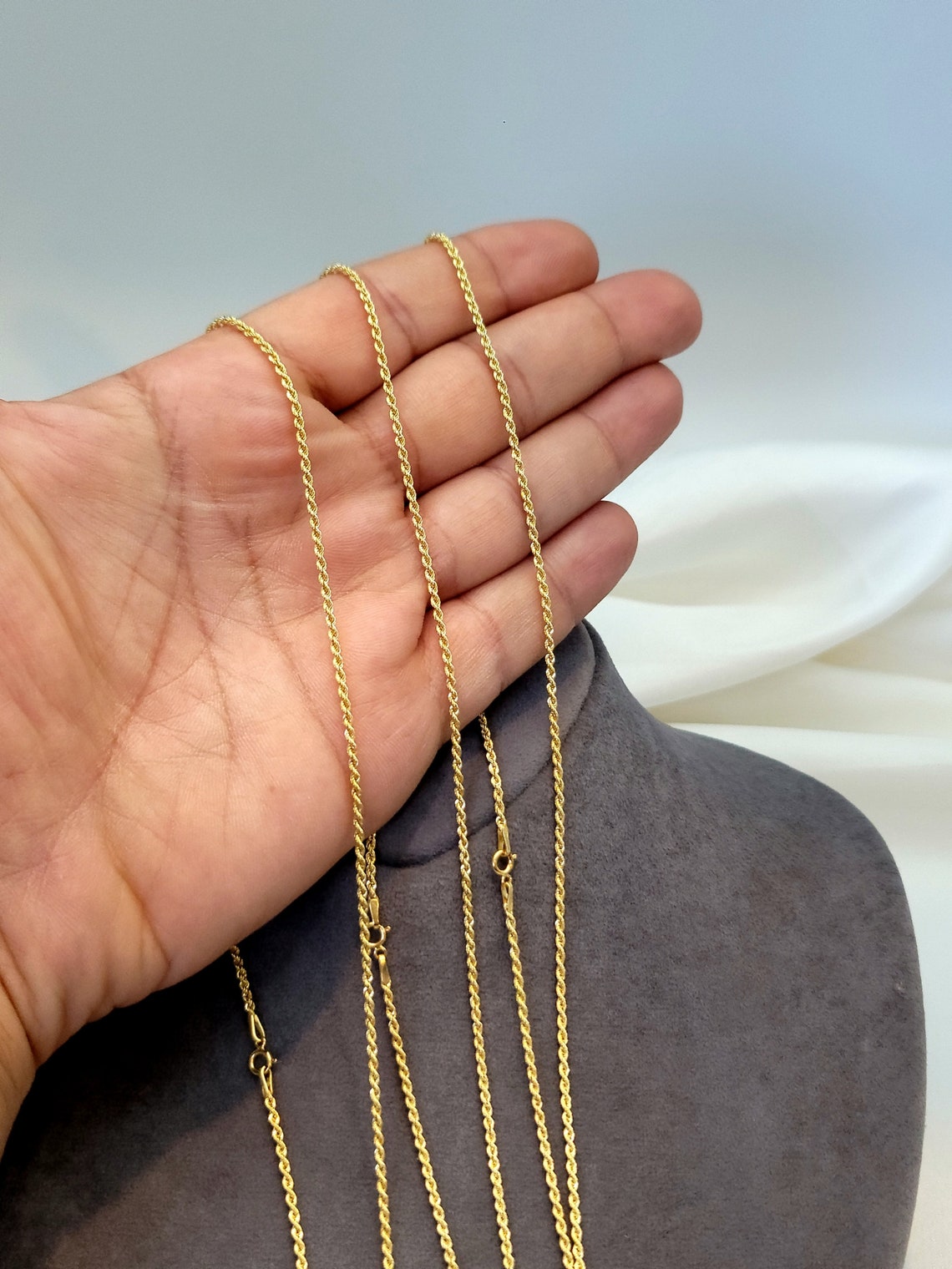 18K Solid Gold Rope Chain Necklace / Yellow 18K Rope Chain - Etsy