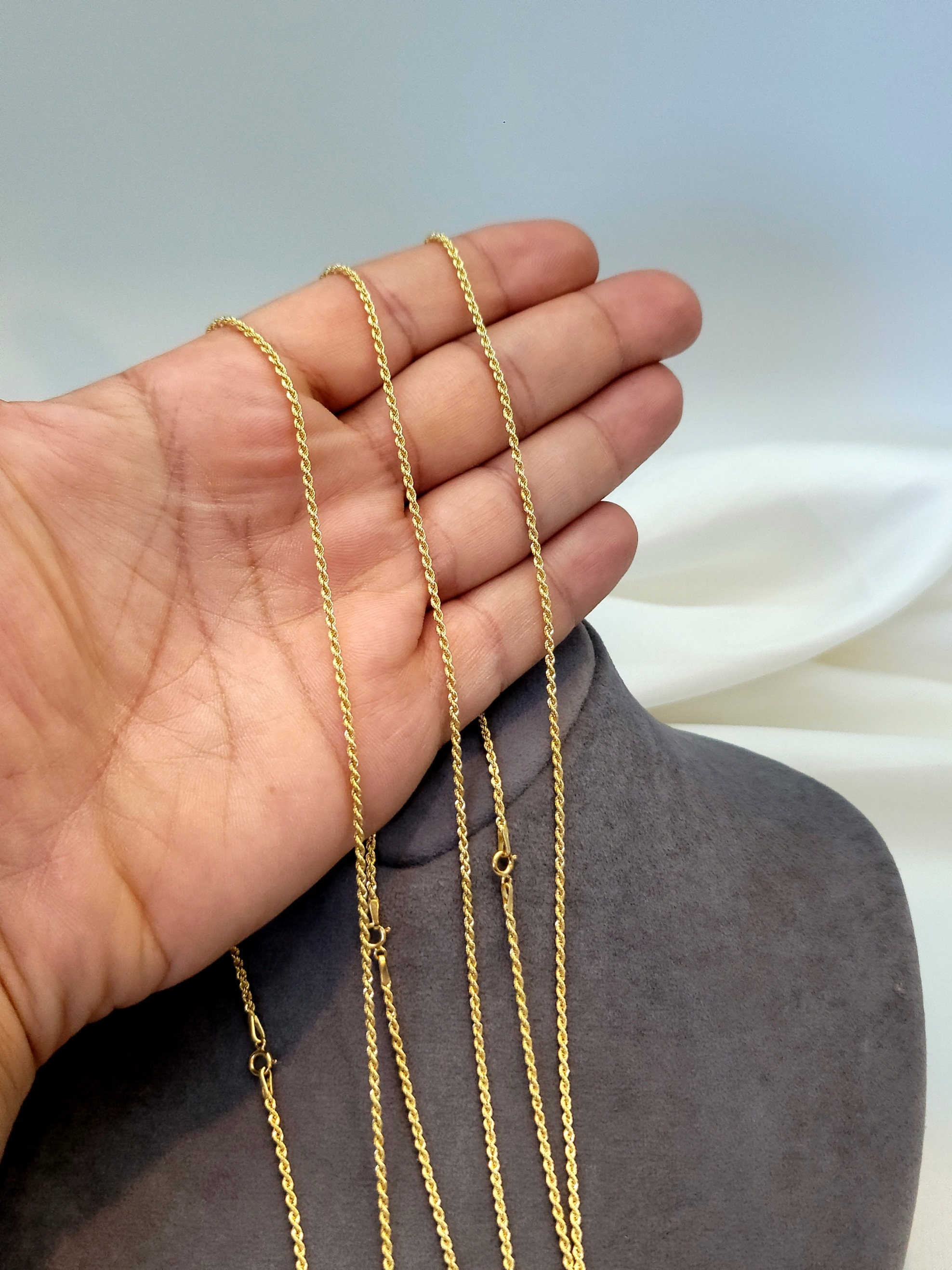 18K Solid Gold Rope Chain Necklace / Yellow 18K Rope Chain - Etsy