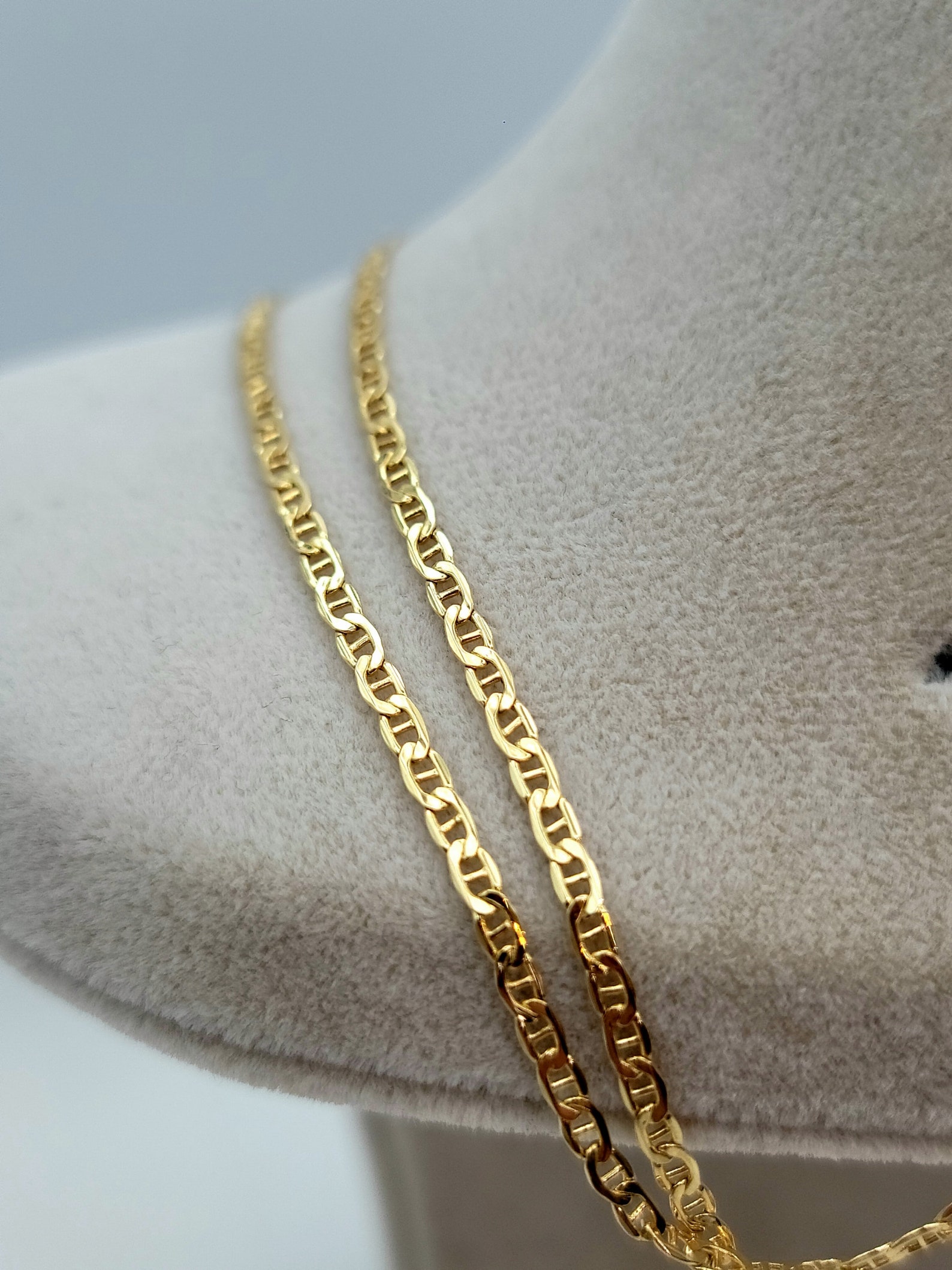 18K Solid Gold Anchor Chain Necklace, 3mm Mariner Chain - Etsy
