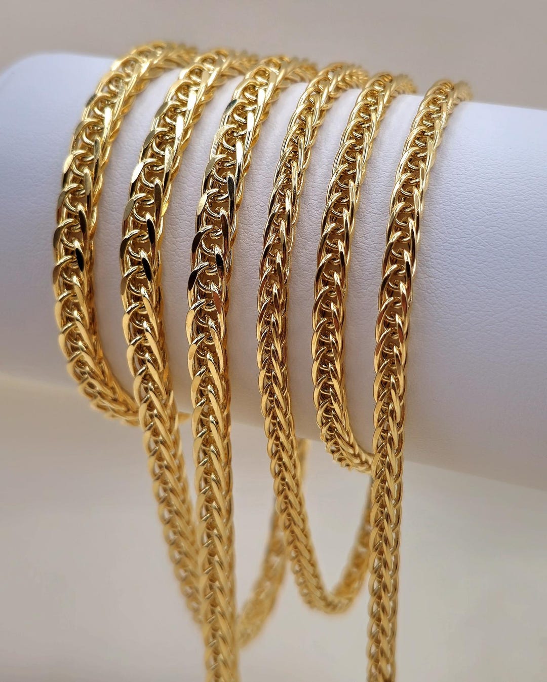 18K Solid Gold Franco-wheat Chain Necklace, 18K Pure Gold Chain for Men ...