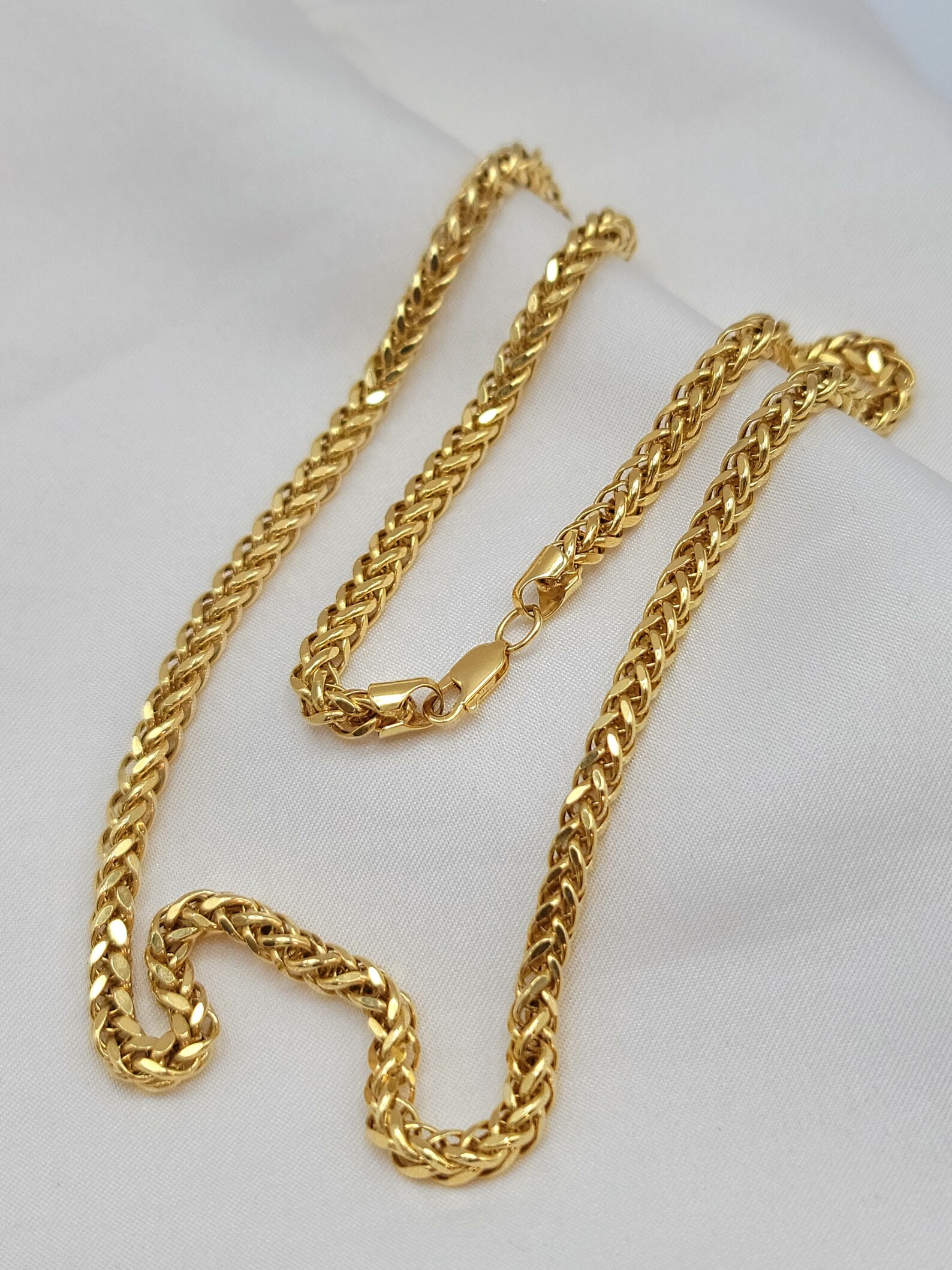 14K Solid Gold Franco Chain Necklace, Pure 14K Gold Franco Wheat ...