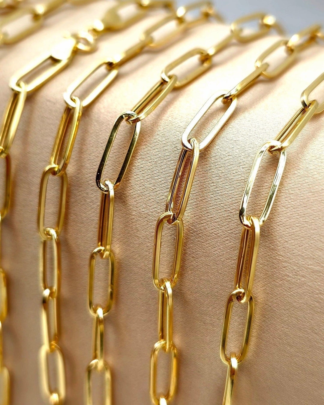 18K Solid Gold Paperclip Chain Necklace - 3.80MM Gold Links - Etsy