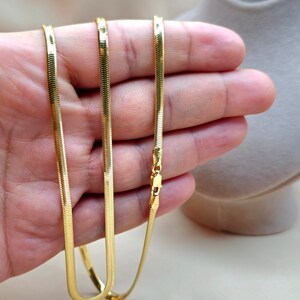 18K Solid Gold Snake Herringbone Necklace: Layering Chain - 4.20MM ...