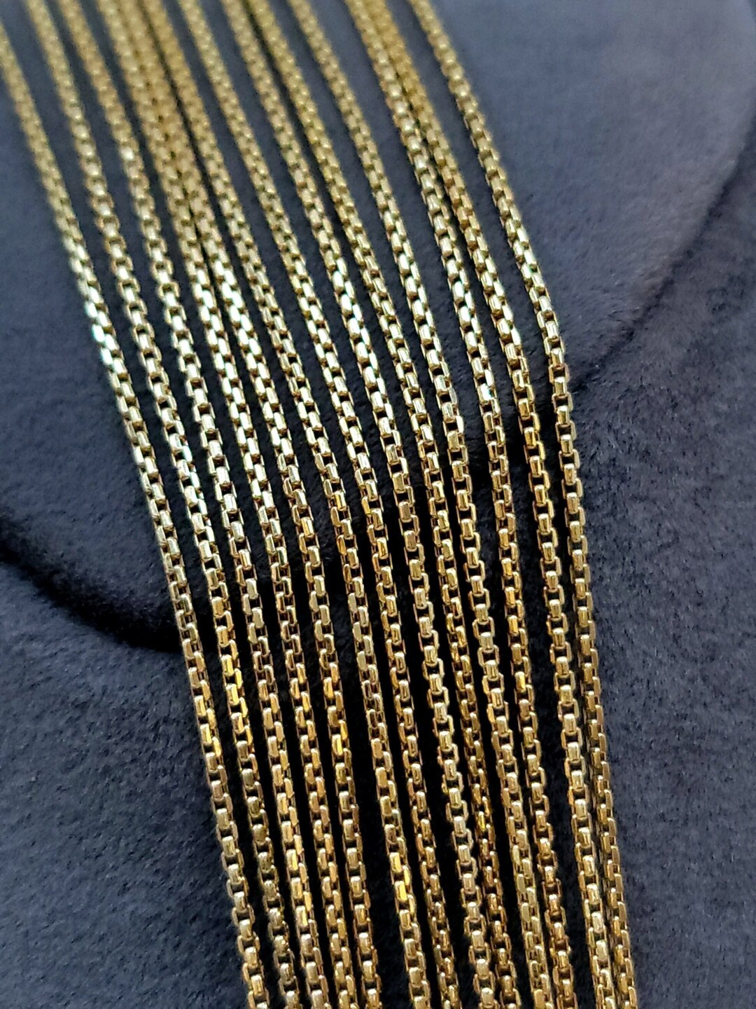 18K Solid Gold Box Chain Necklace,16"- 24" Diamond-cut Round Box Chain ...