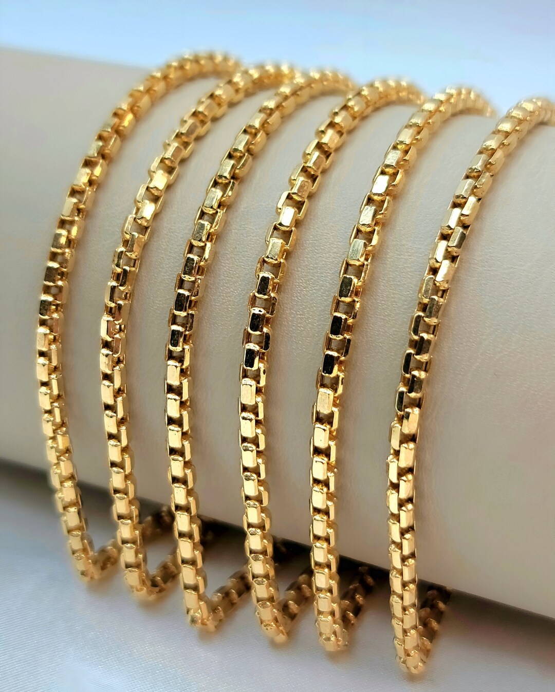 Pure 18K Solid Gold Box Chain Necklace: Diamond-cut Link (3.5mm Thick ...