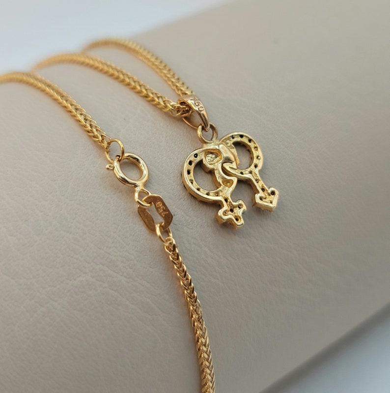 18K Solid Gold Transgender Symbol Necklace: Franco Chain, Cubic ...