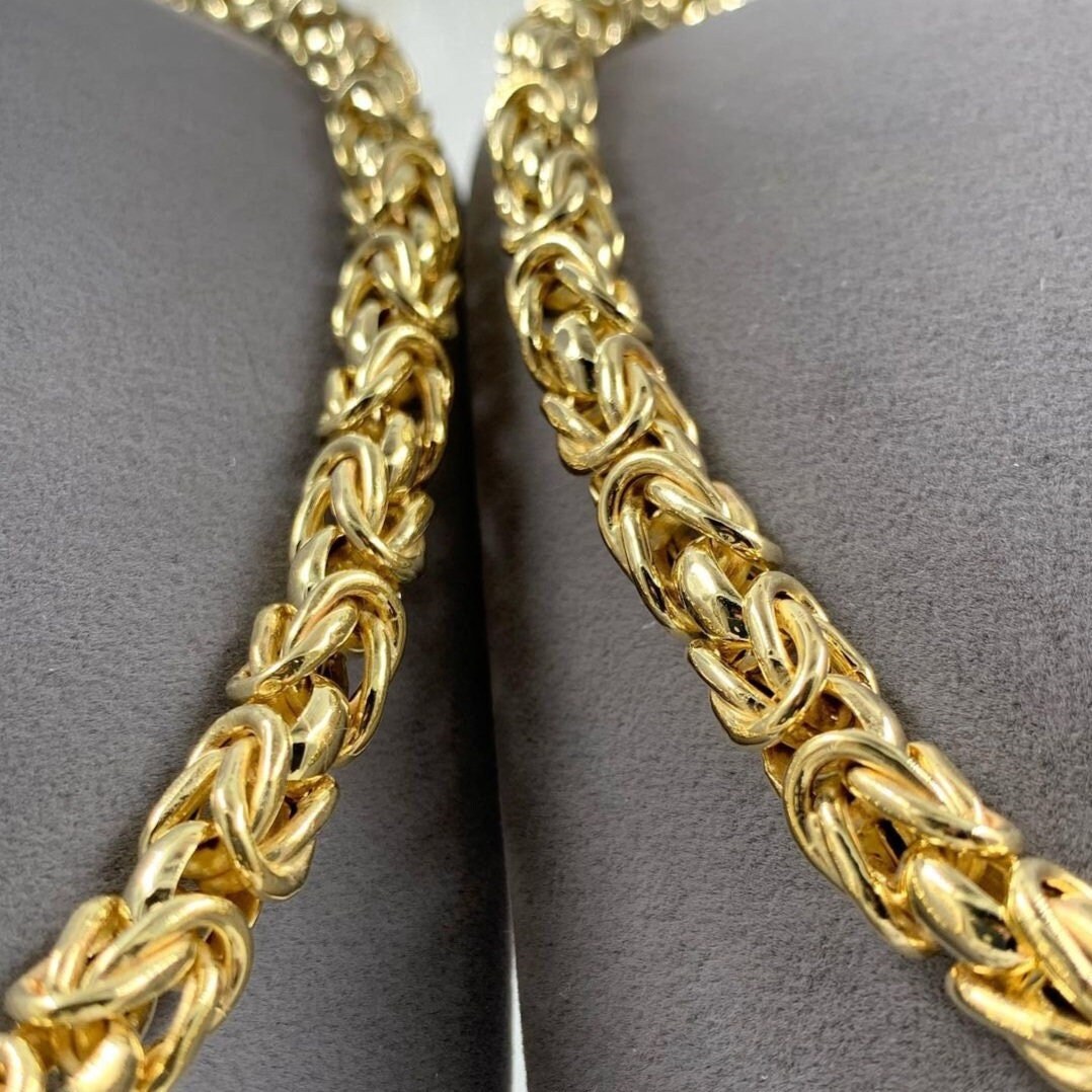 14K Solid Gold Byzantine Chain Necklace: Diamond-cut Yellow Gold Links ...