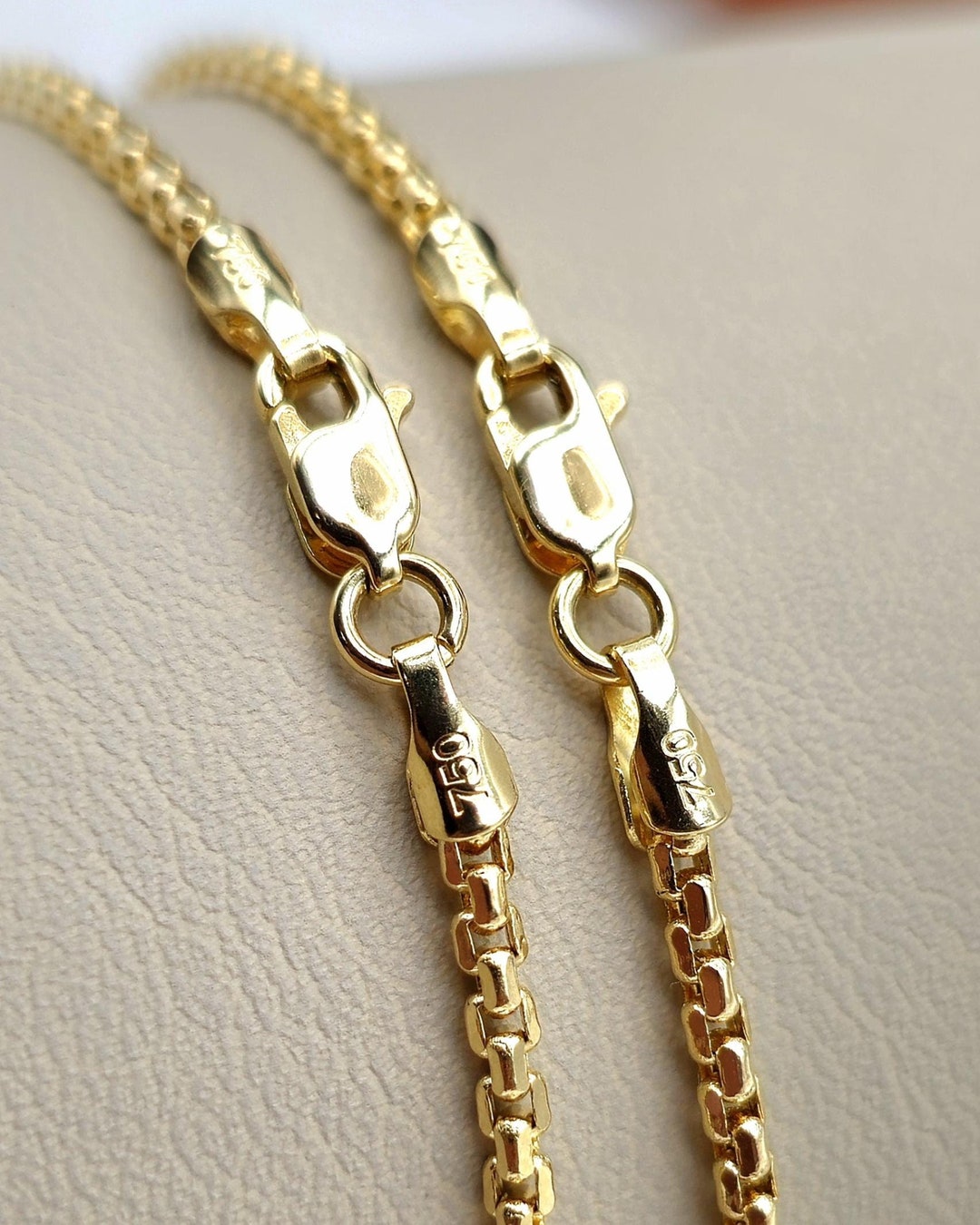 18K Solid Yellow Gold Box Chain Necklace, Real 18K Gold Box Chain for ...