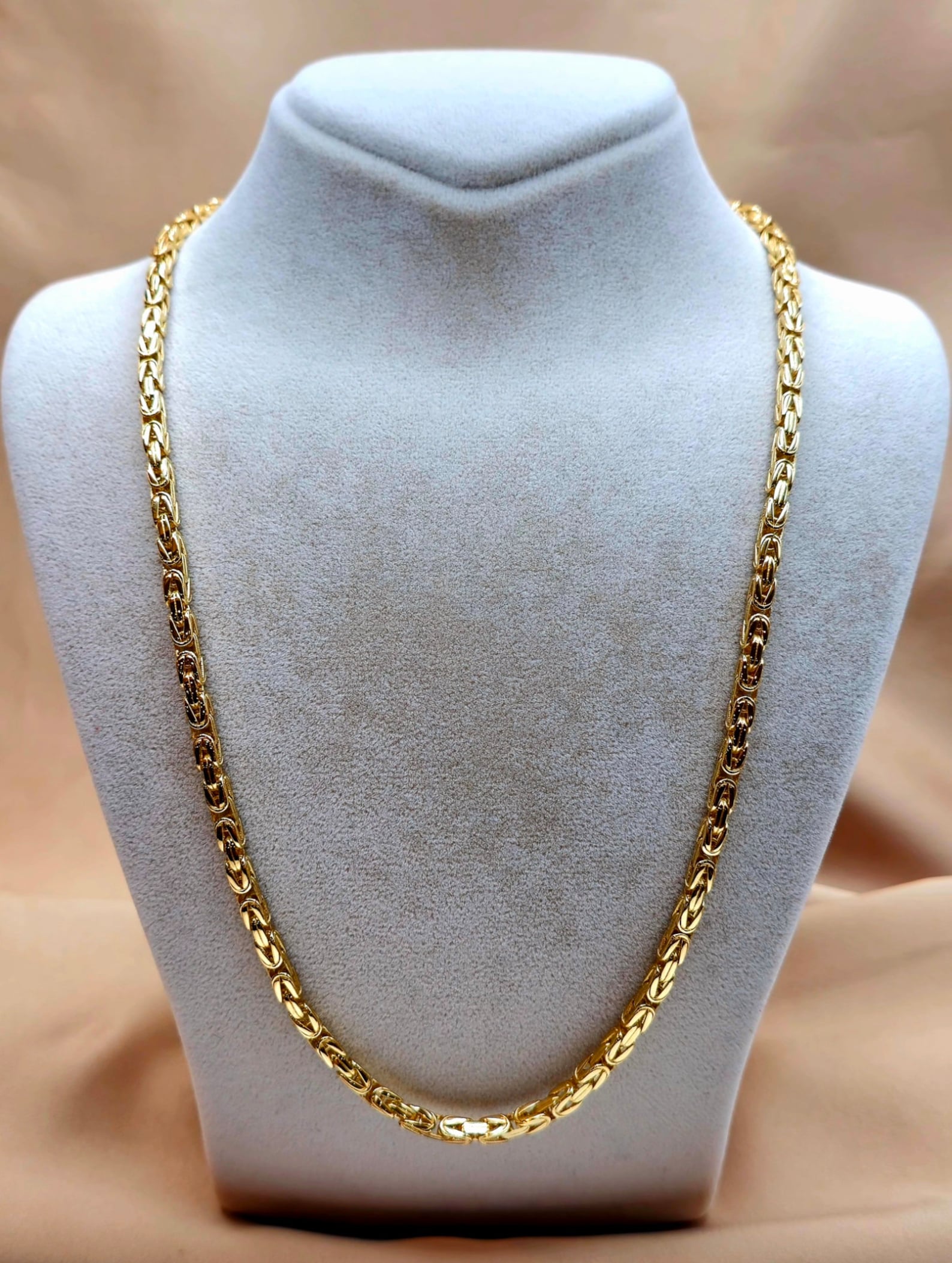 18K Solid Gold Byzantine Chain Necklace: 4mm Unisex Luxury - Etsy