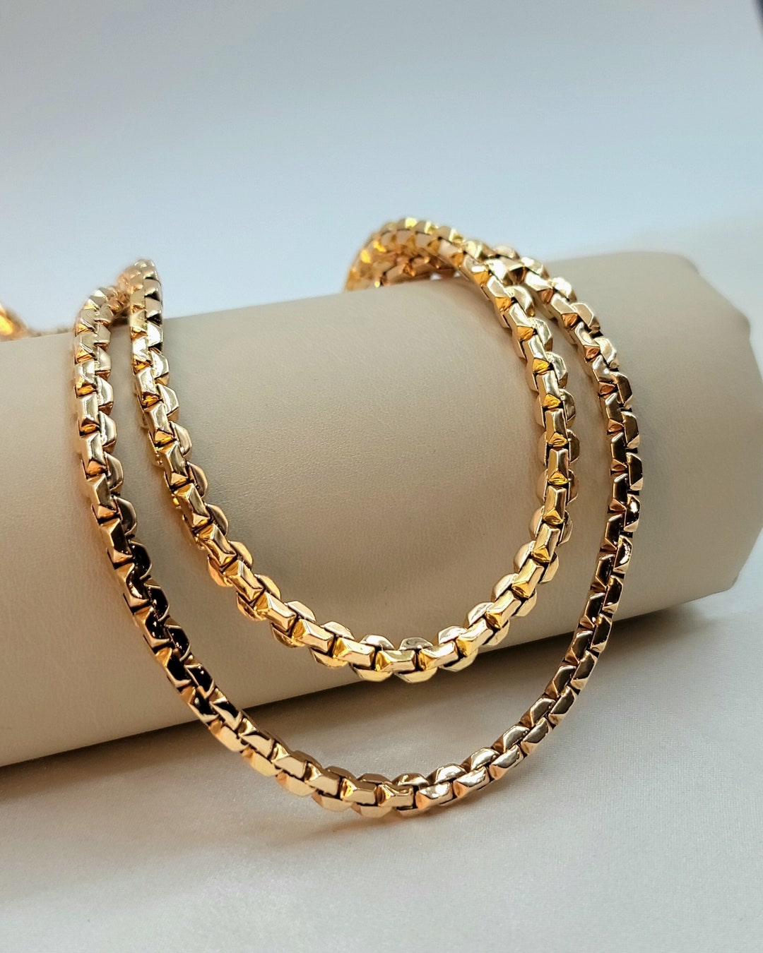 18K Solid Gold Box Chain Necklace, 18K Pure Gold Round Box Chain 6mm ...
