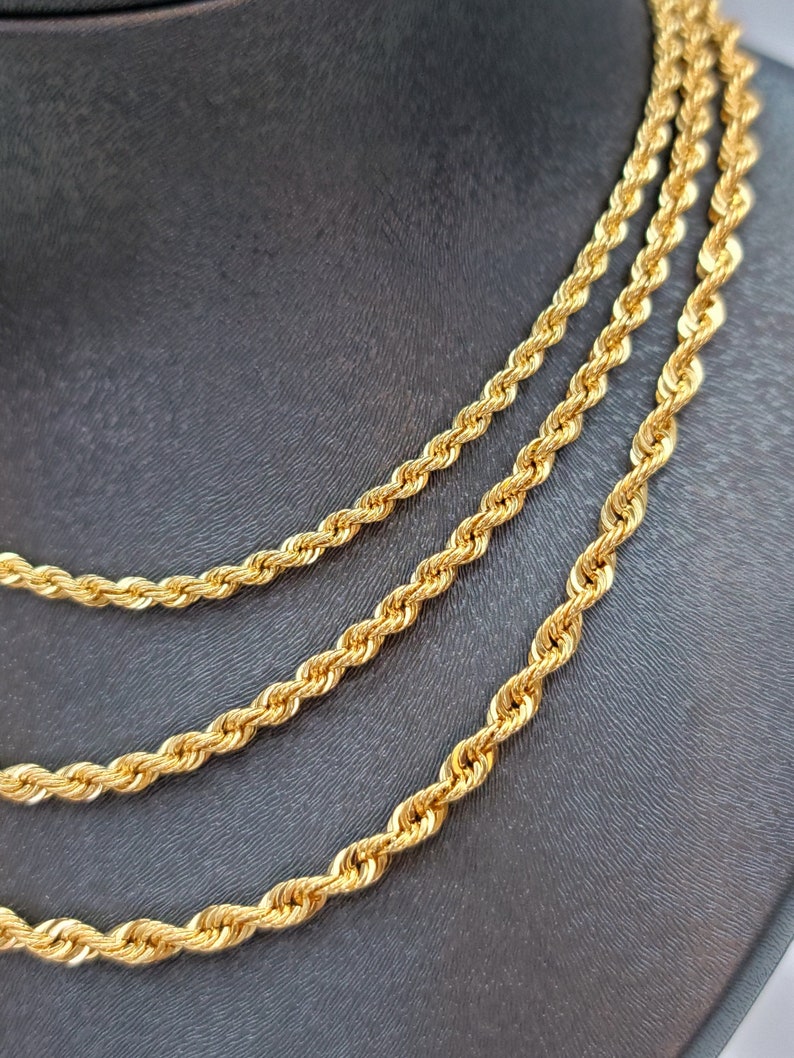 14K Solid Gold Rope Chain Necklace: Diamond-cut Yellow Gold, 3mm-5mm ...