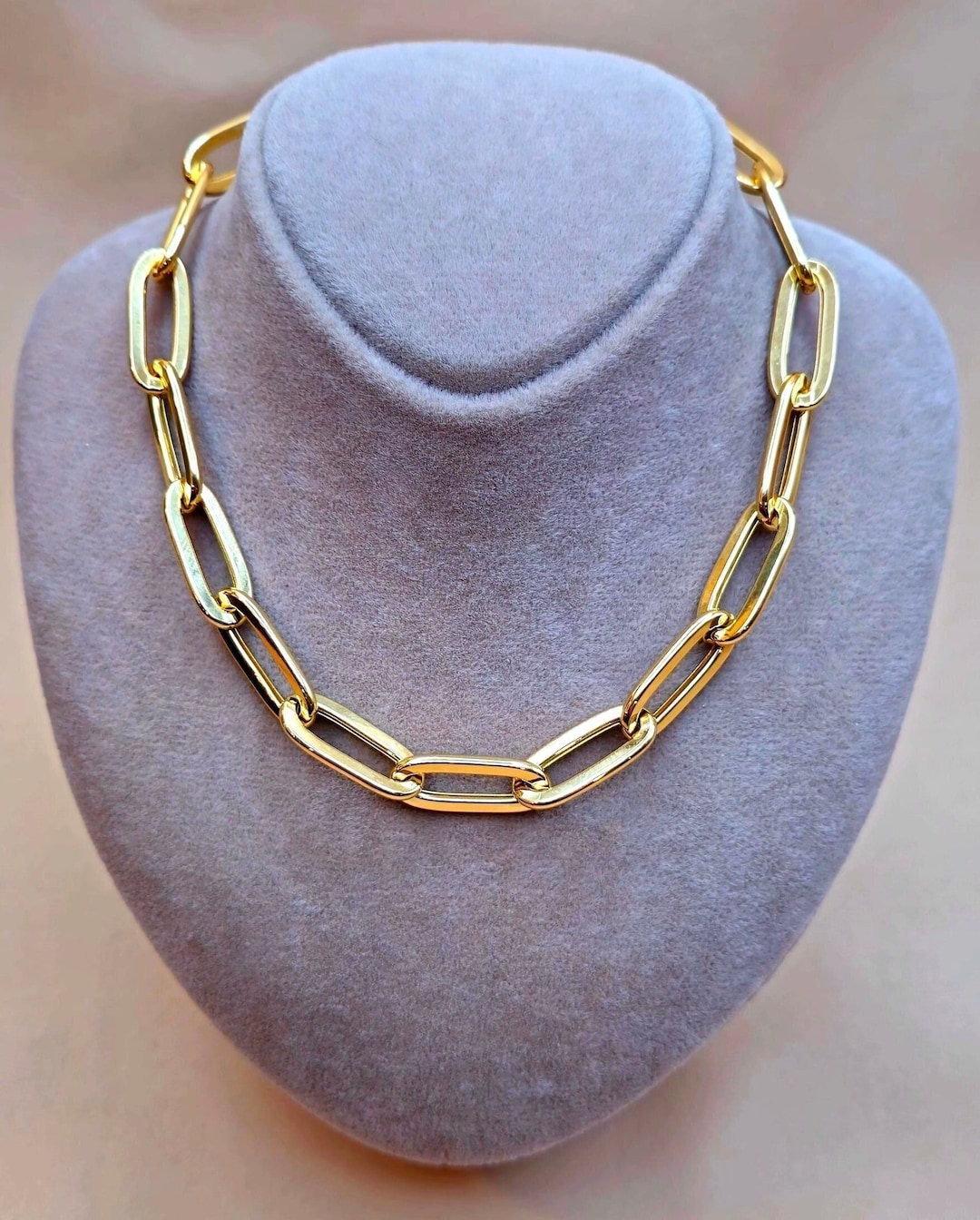 18K Solid Gold Paperclip Chain Necklace, 9MM Thick Pure 18-karat Yellow ...
