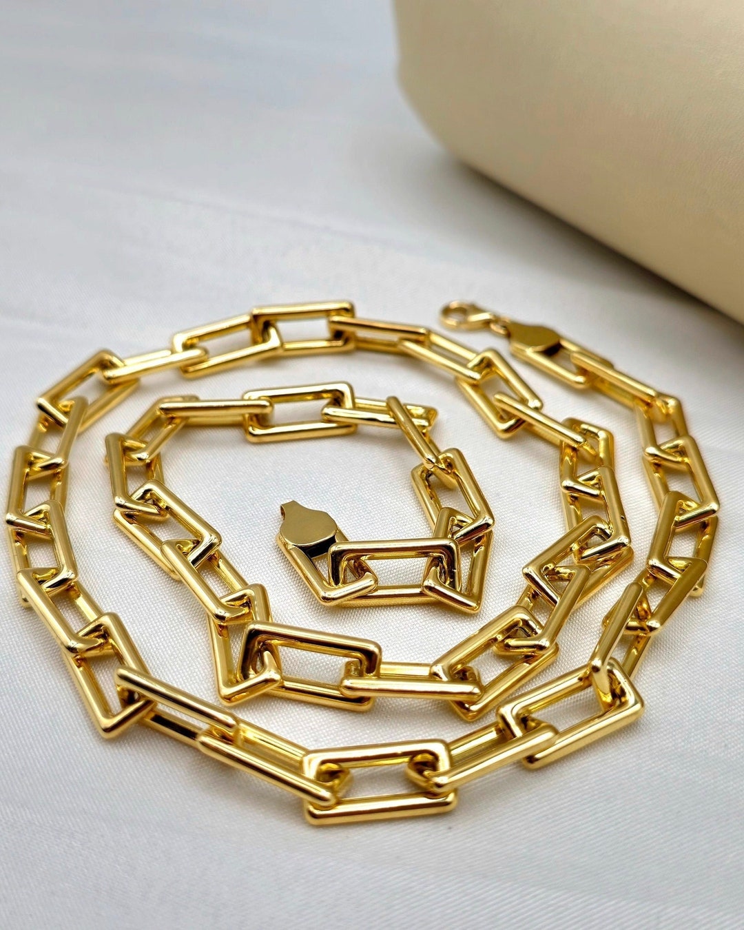 18K Solid Gold Paperclip Chain Necklace, Real 18K Yellow Gold ...