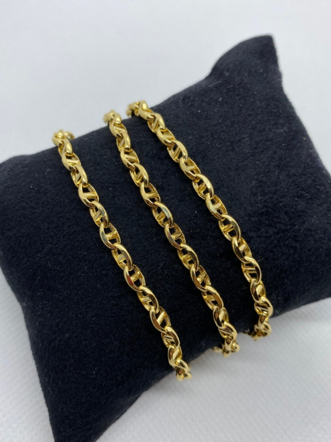 18K Solid Gold Anchor Mariner Chain Necklace: Diamond-cut Gold Links ...