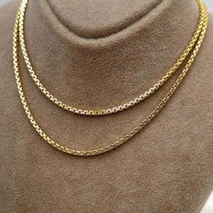 18K Solid Yellow Gold Box Chain Necklace, Real 18K Gold Box Chain for ...