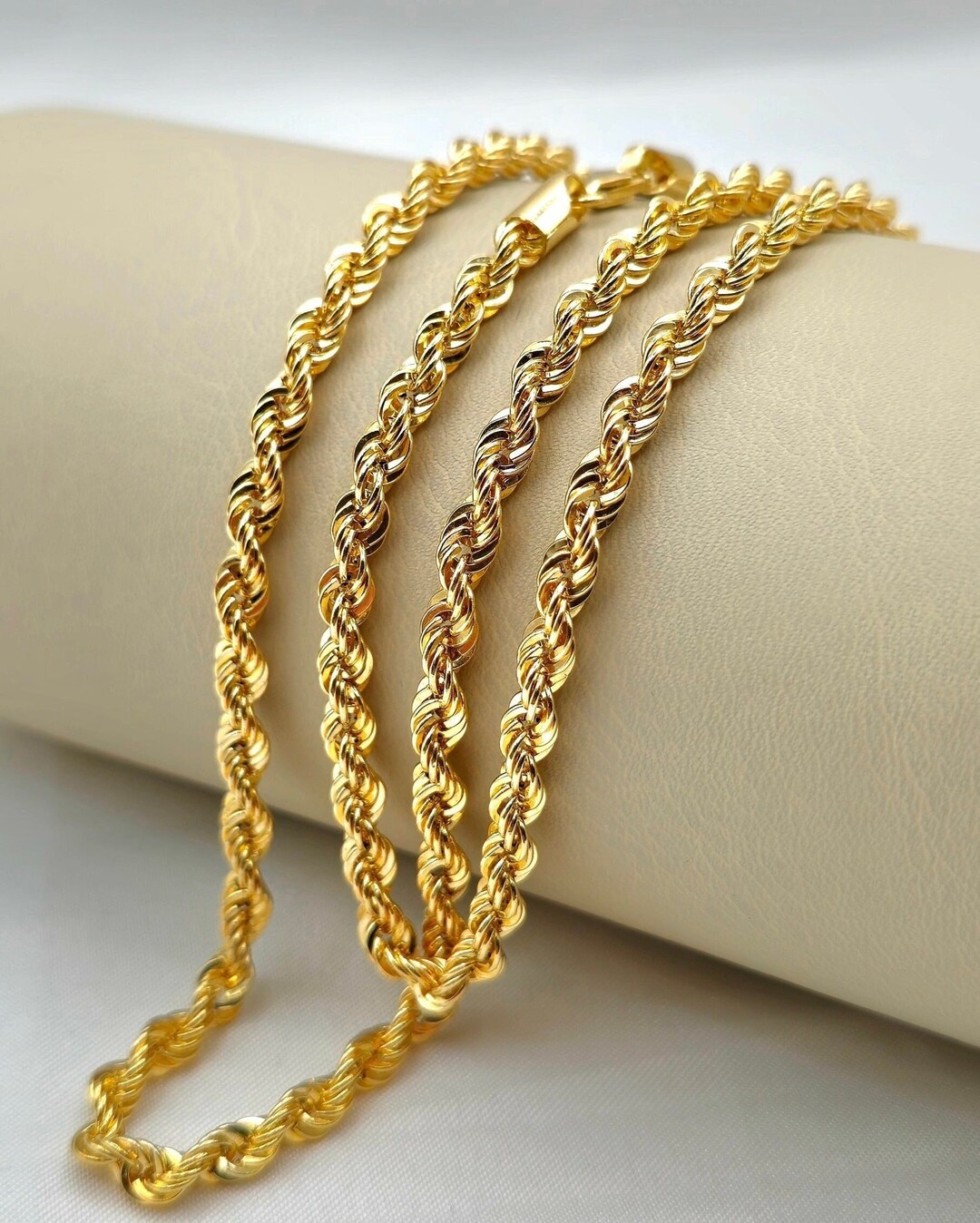 18K Solid Gold Rope Chain Necklace: Diamond-cut, 4mm_16"- 26.5" - Etsy