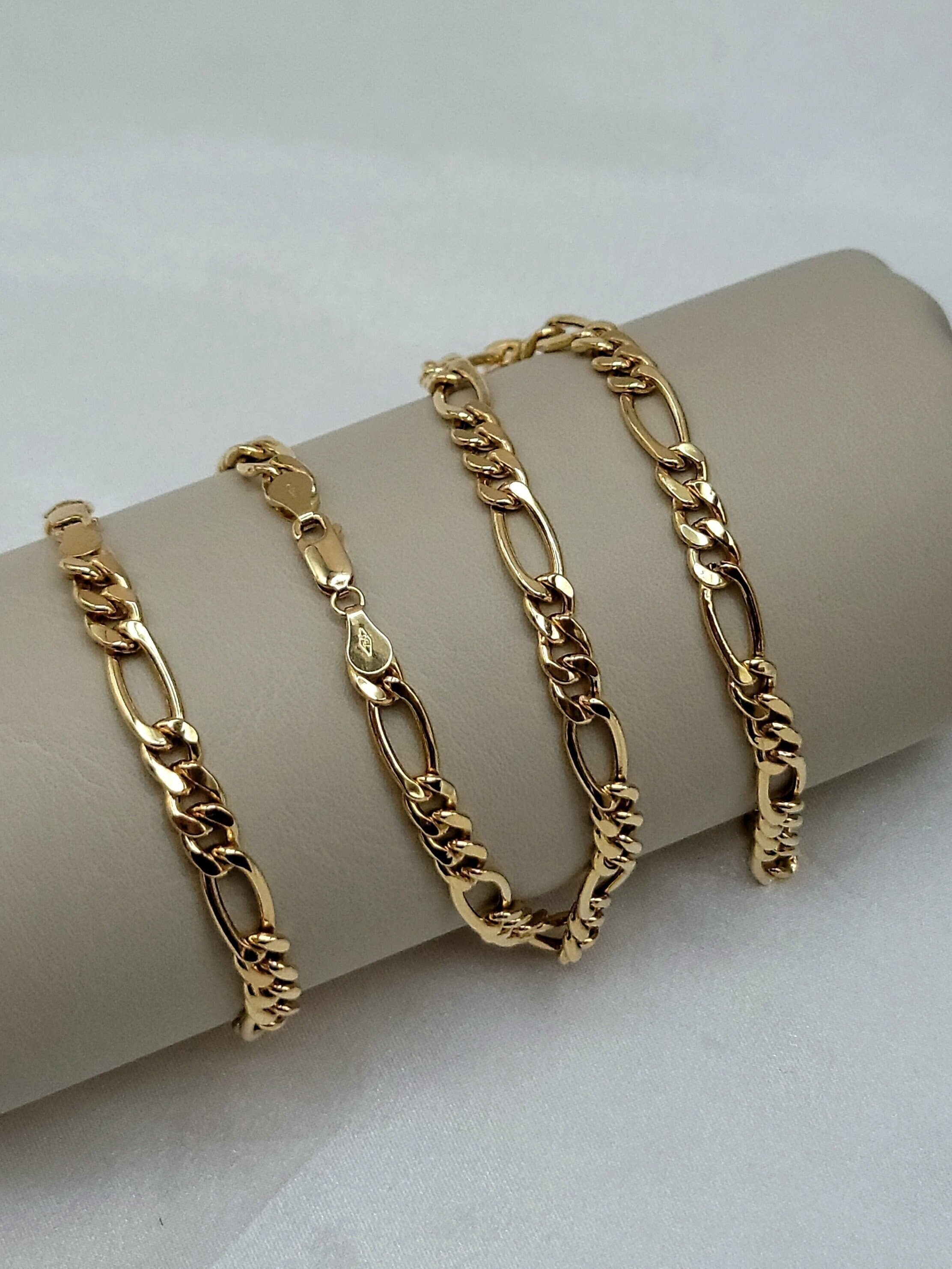 18K Solid Gold Figaro Chain Bracelet Set Pure 18K Gold Figaro Links Necklace 5MM Thick Real Gold Jewelry Set for Men Women Birthday Gift