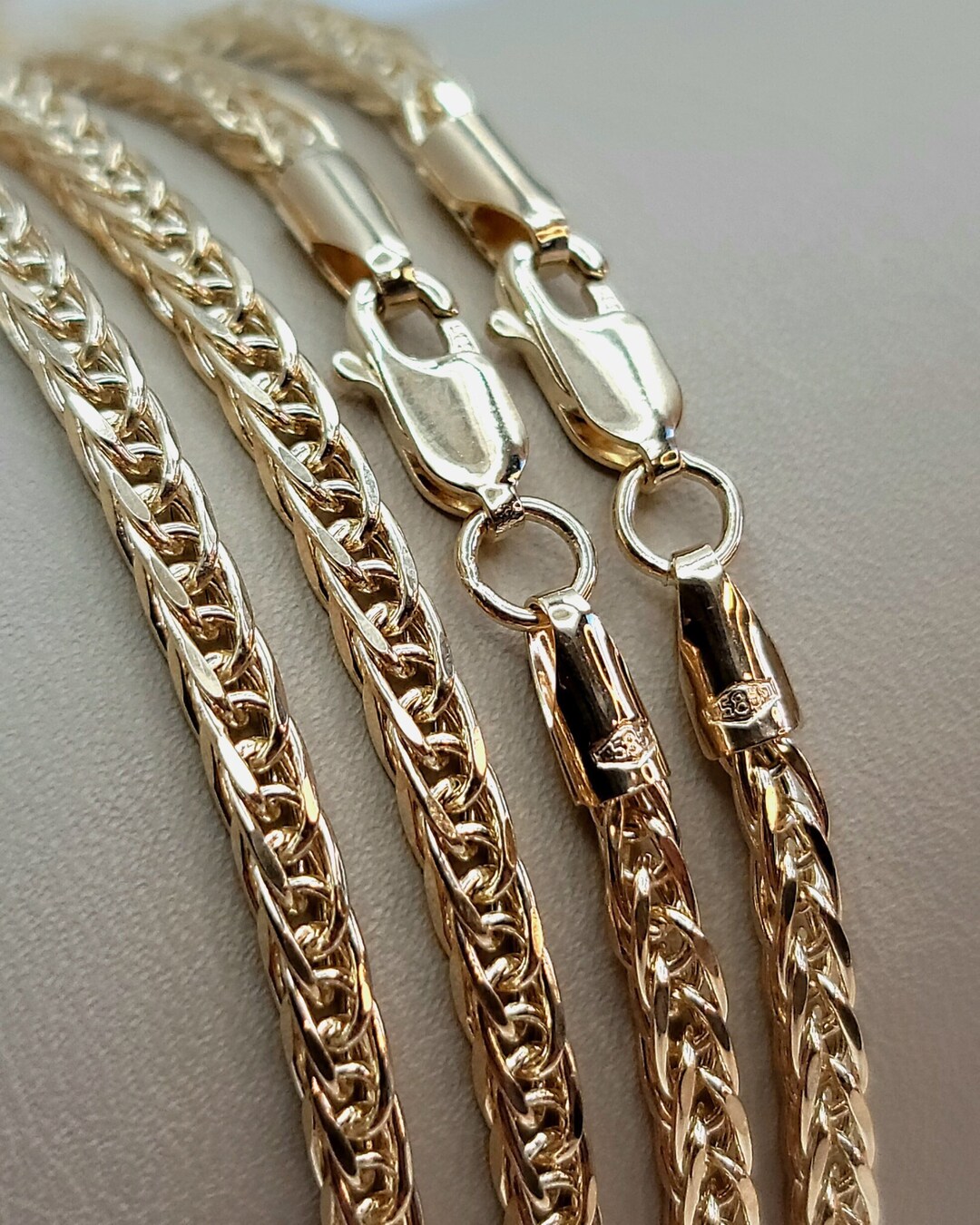 14K Solid Gold Franco Chain Necklace, Real 14K Gold Franco Foxtail ...