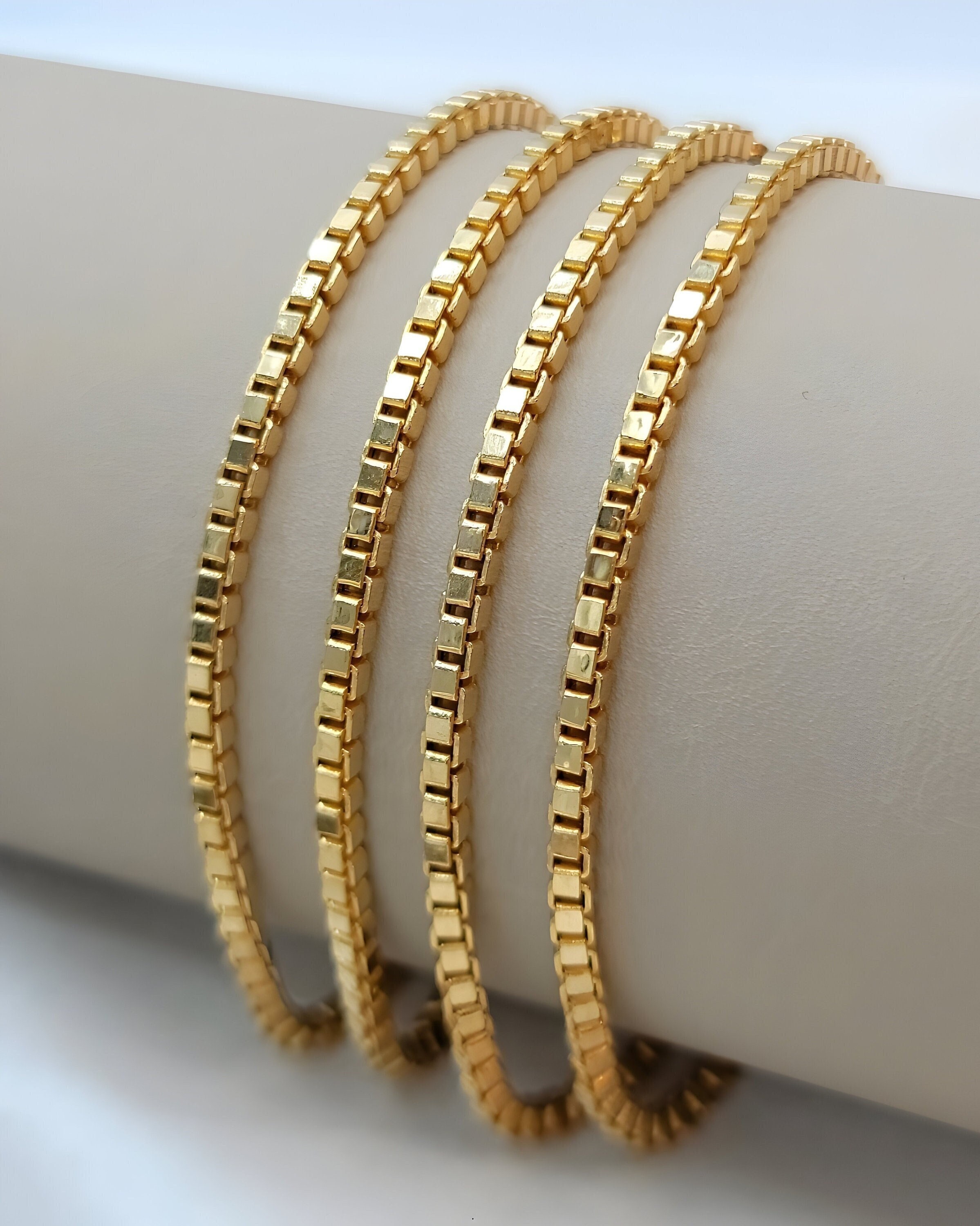 18K Solid Gold Box Chain Necklace – 3mm Square Link Unisex - Etsy