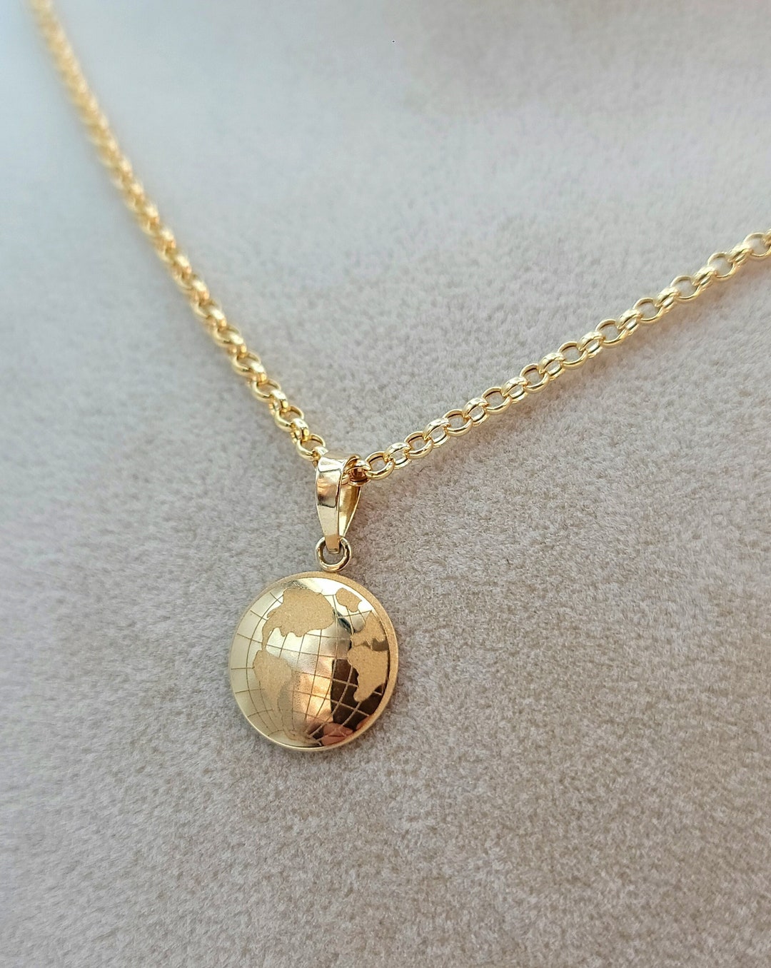 14K Gold Earth Necklace, 14K Real Gold World Map Pendant Necklace, 14K ...